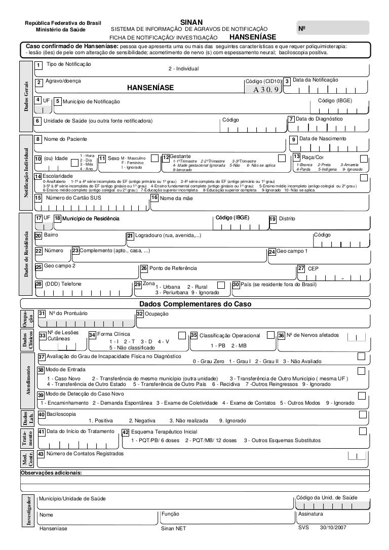 Anexo i ficha de notificacao do sinan