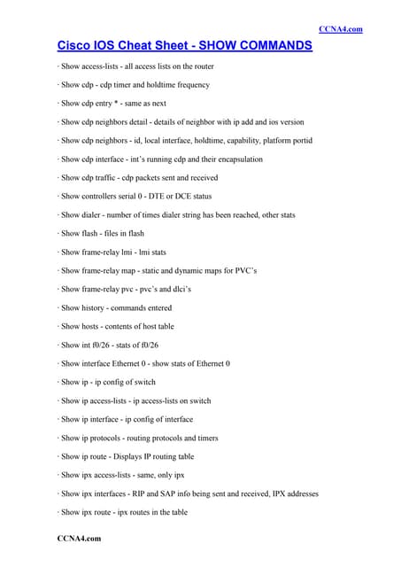 Cisco Switch Commands Cheat Sheet