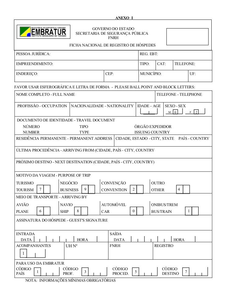 Ficha nacional de registro de hóspedes