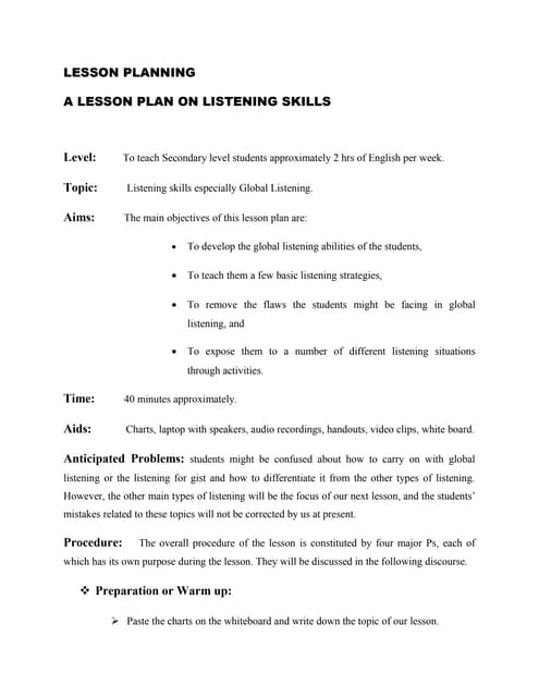 GA LESSON PLAN ON LISTENING SKILLS ga-lesson-plan-on-listening-skills