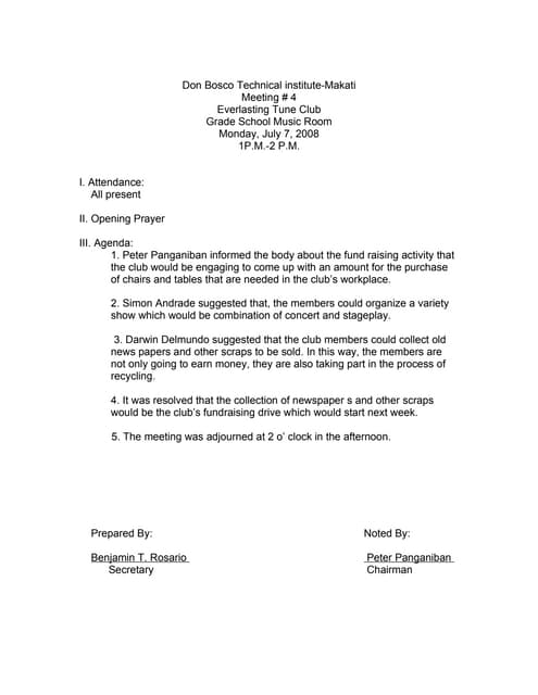 Sample Minutes Of Meeting Sample Minutes Of Meeting