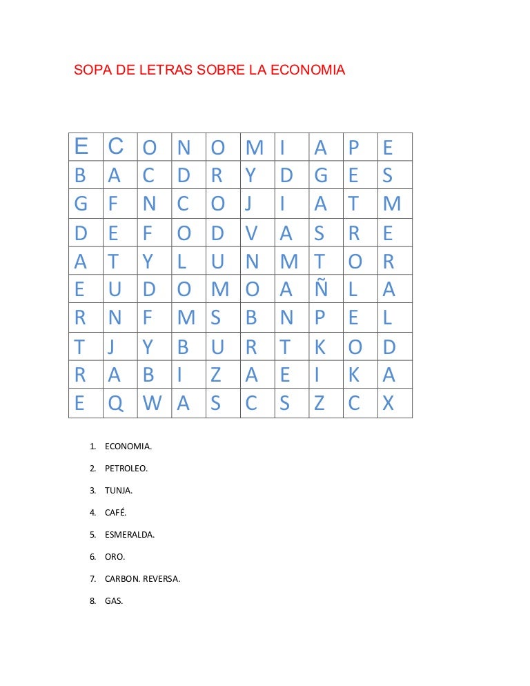 Sopa de letras sobre la economia
