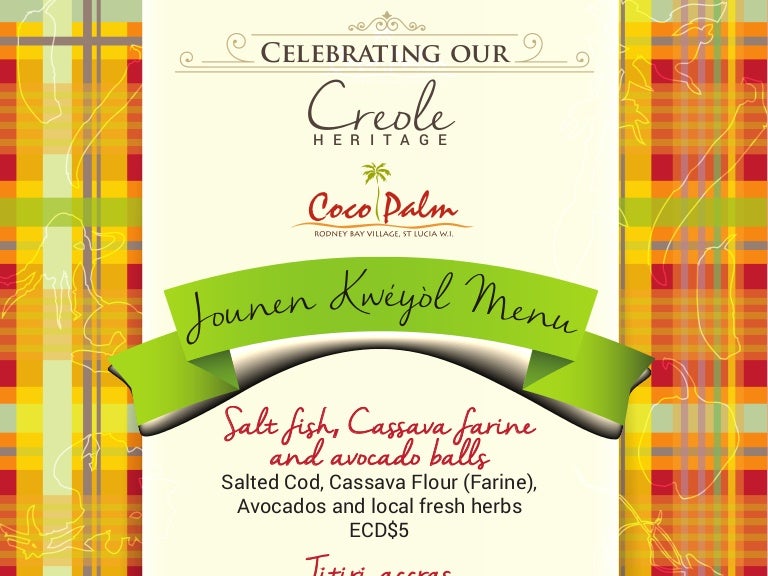 Coco Palm's Creole Day Menu
