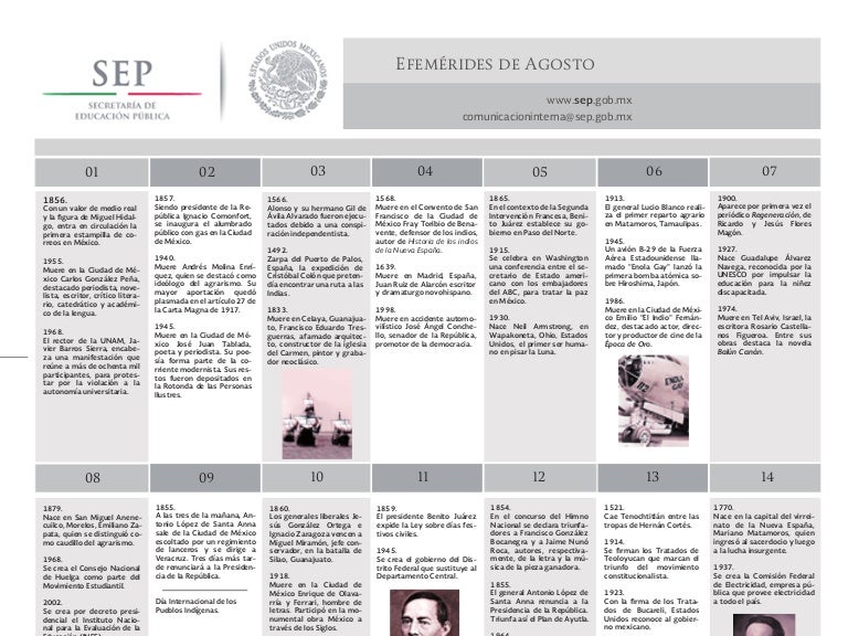 Efemerides Agosto- Enero