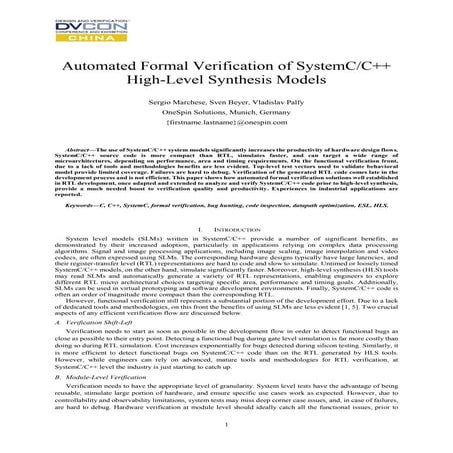 Automated Formal Verification Of Systemc C High Level Synthesis Models Pdf