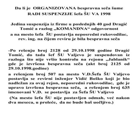 Bespravna seca sume radi suspenzije sefa SU Valjevo 1998 | PDF