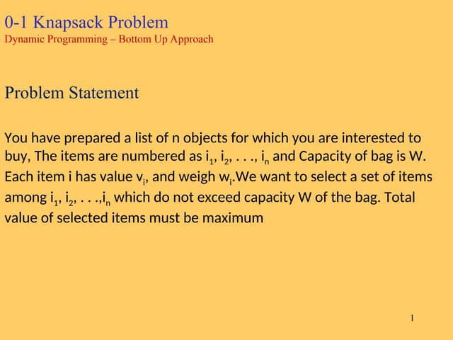 Knapsack Problem Analysis Of Algorithmppt