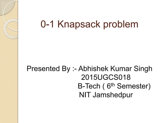 01 Knapsack Using Dynamic Programming