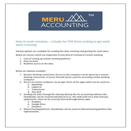 A GUIDE ON HOW TO WORK REMOTELY | MERU ACCOUNTING | PDF