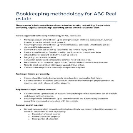 BOOKKEEPING PRACTICES & METHODOLOGY| REAL ESTATE | MERU ACCOUNTING | PDF