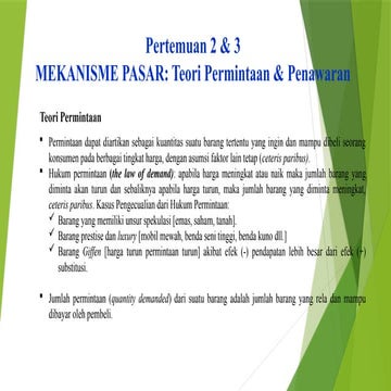 MEKANISME PASAR: Teori Permintaan & Penawaran | PPTX
