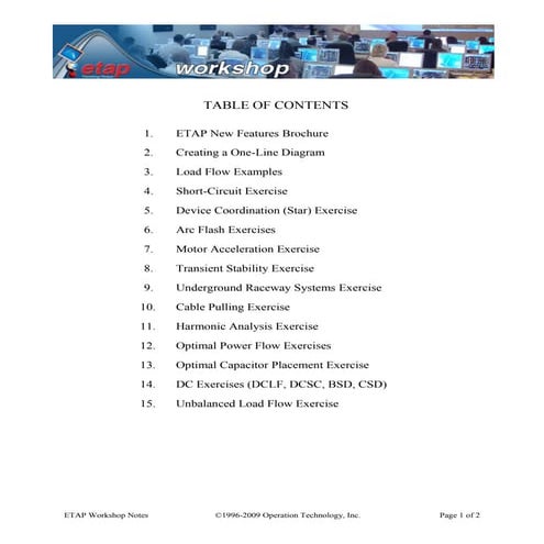 ETAP - 00 toc - workshop notes | PDF