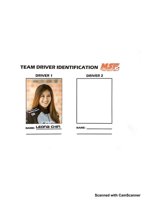 MSF RACING TEAM DRIVER IDENTIFICATION FORM | PDF