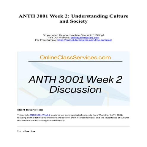 ANTH 3001 Week 2: Understanding Culture and Society | PDF