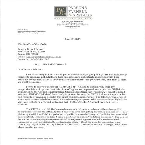 Letter to Senator Johnson (Oregon) Supporting HB3160/SB414 | PDF
