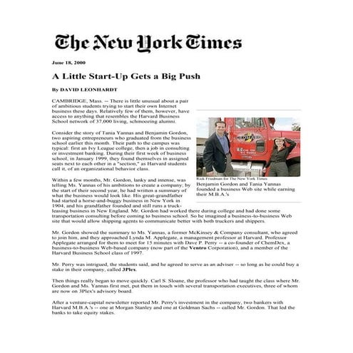 Benjamin Gordon in the New York Times: A Little Startup Gets a Big Push ...