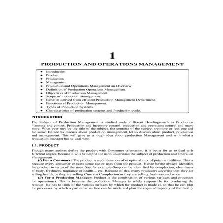 INTRODUCTION TO PRODUCTION AND OPERATIONS MANAGEMENT - Unit 1 (BBA ...