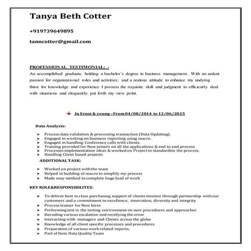 Tanya Beth cotter Latest CV 2016 | DOCX