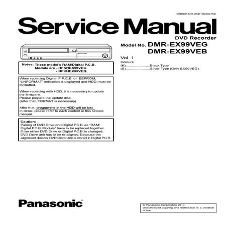 Panasonic Dmr ex99v Ex99veb Ex99veg Service Manual And Repair Guide | PDF