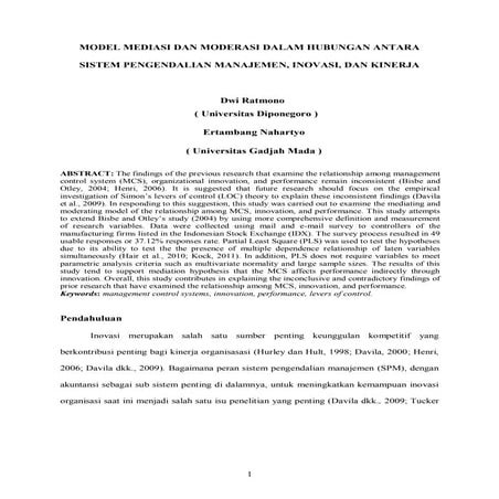 Model Mediasi dan Moderasi dalam Hubungan Antara Sistem Pengendalian ...