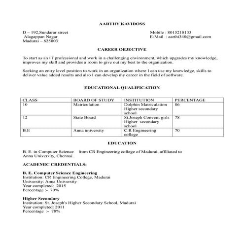 aarthy resume (modified) | DOC