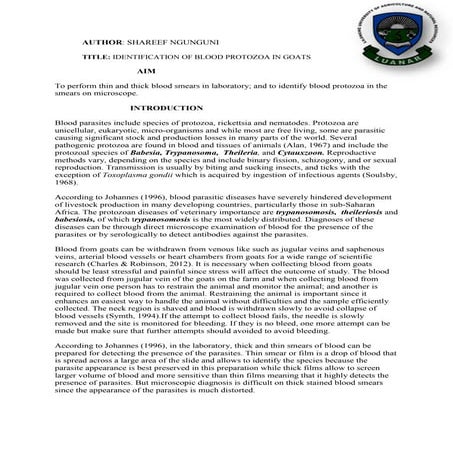 Blood collection in goats;Thick and thin smear preparation | PDF