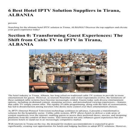 6 Best Hotel IPTV Solution Suppliers in Tirana, ALBANIA | PDF | Home Entertainment Systems ...