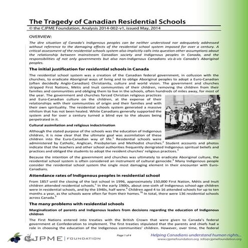 The Tragedy of Canadian Residential Schools | PDF