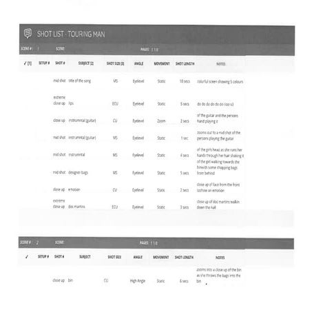 Script breakdown colour chart | DOCX