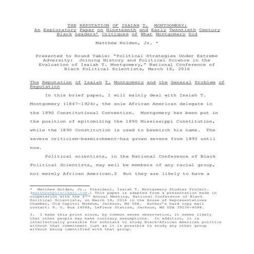 MSS GREEN FINAL THE REPUTATION OF ISAIAH T. MONTGOMERY An Exploratory ...