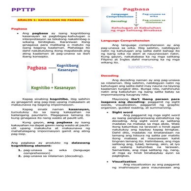 Mga estratehiya sa pag unawa sa pagbasa | PPT