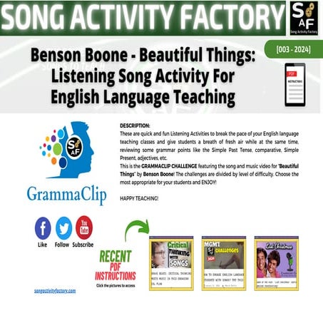 Benson Boone - Beautiful Things: Listening Song Activity For English ...