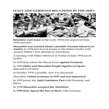 HISTORY IGCSE REVISION CARDS - 005. ITALY AND GERMANY RELATIONS IN THE ...