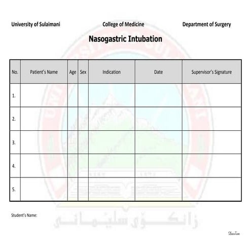 Surgery 6th year, Requirement Sheet (Nasogastric Intubation) | PDF ...