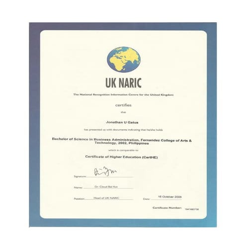 Certificate Higher Education-UKNARIC | PDF | Education
