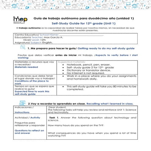 005 self study-guide-for-twelveth-grade-unit-1 2v | PDF