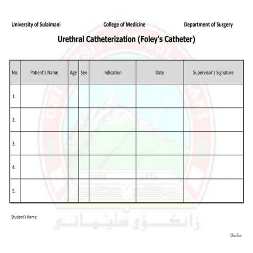 Surgery 6th year, Requirement Sheet (Urethral Catheterization) | PDF