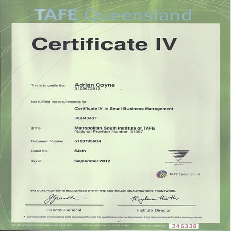 TAFE QLD Certificate 4 Small Biz Mng | PDF