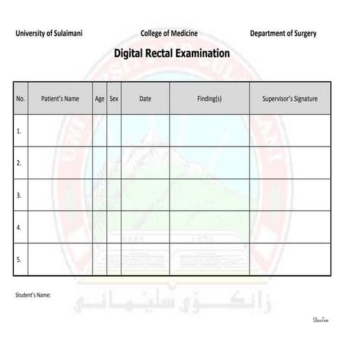 Surgery 6th year, Requirement Sheet (Digital Rectal Examination) | PDF