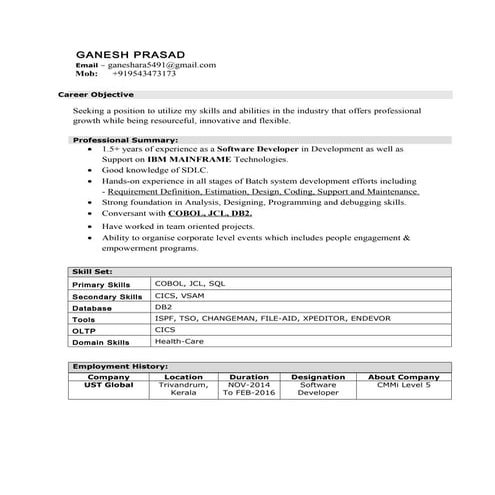 Ganesh EXPERIENCE RESUME | DOC