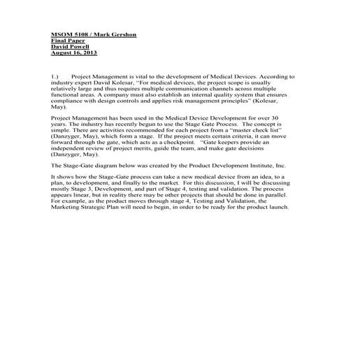 Medical Device Project Management MBA Powell | PDF