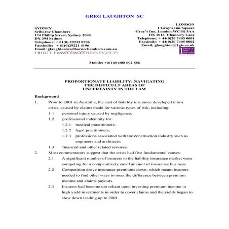 160515 Proportionate Liability Paper | PDF