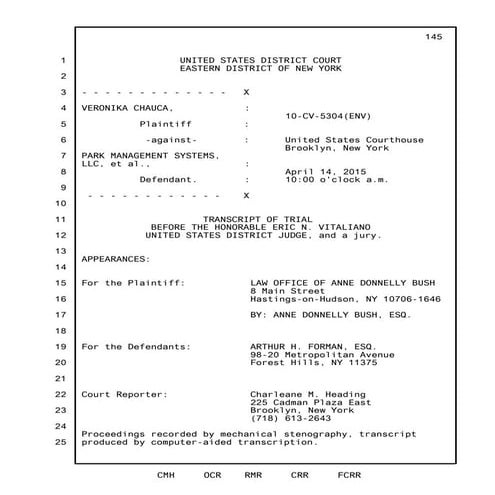 Trail Transcripts Part 2 041315 Chauca v. Park Management | PDF