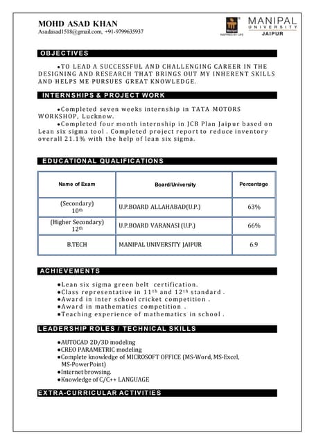 Mohd Asad khan cv | PDF Mohd Asad khan cv | PDF
