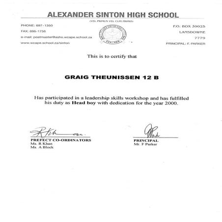 Head Boy certificate | PDF