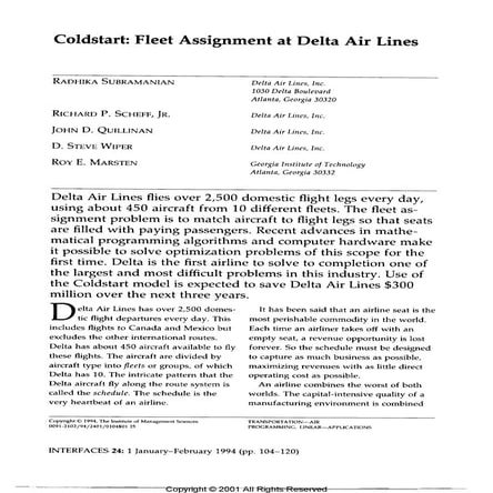 Coldstart: Fleet Assignment at Delta Air Lines | PDF