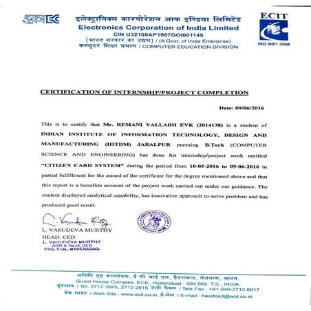 citizen card system project completion certificate | PDF