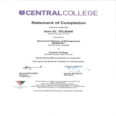 Central Advanced Diploma | PDF