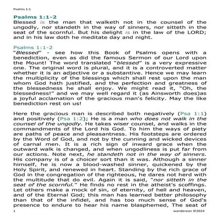 Psalms 1:1-2 - Collection of Biblical Commentaries | PDF