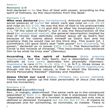 Romans 1:4 - Collection of Biblical Commentaries | PDF
